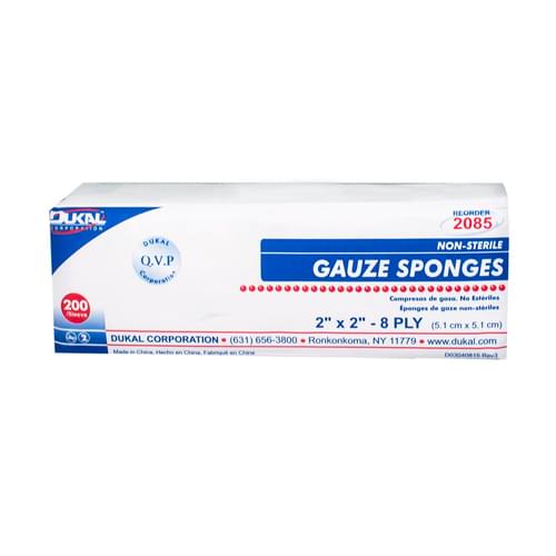 Dukal Cotton Gauze Sponge - 2” x 2”, 8-ply (Bag of 200)