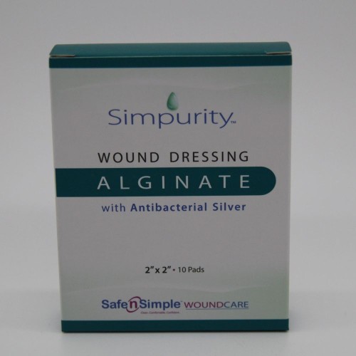 Simpurity Silver Alginate Dressing Pads - 2" x 2" (Box of 10)