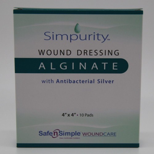 Simpurity Silver Alginate Dressing Pads - 4" x 4" (Box of 10)