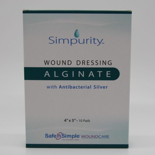 Simpurity Silver Alginate Dressing Pads - 4" x 5" (Box of 10)