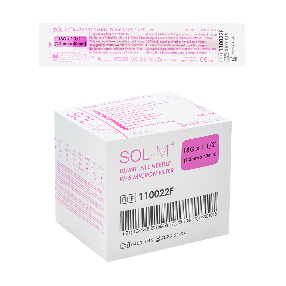 SOL-M Blunt Fill Needle with Filter -18G x 1 1/2" (Box of 100)