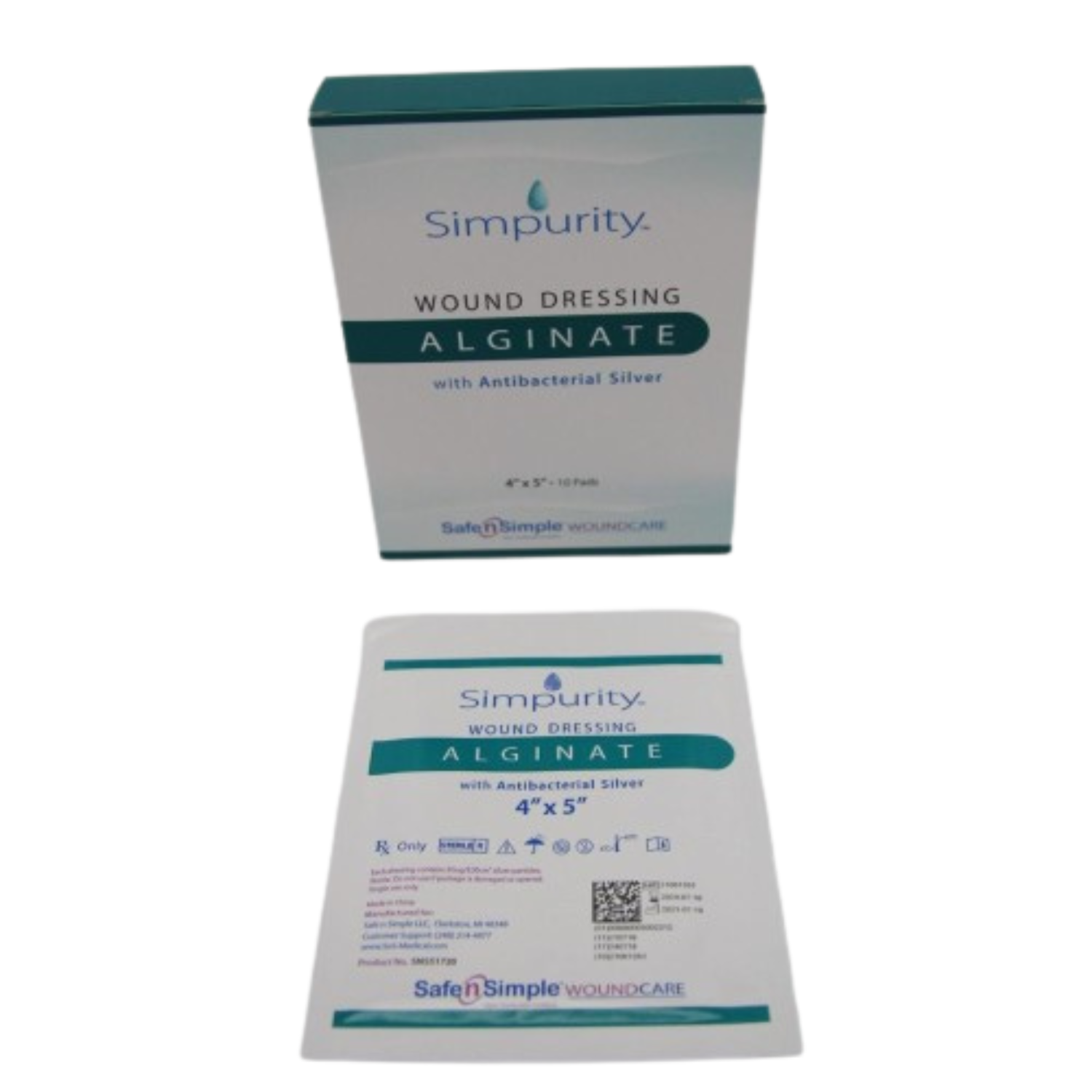 Simpurity Silver Alginate Dressing Pads - 4" x 5" (Box of 10)