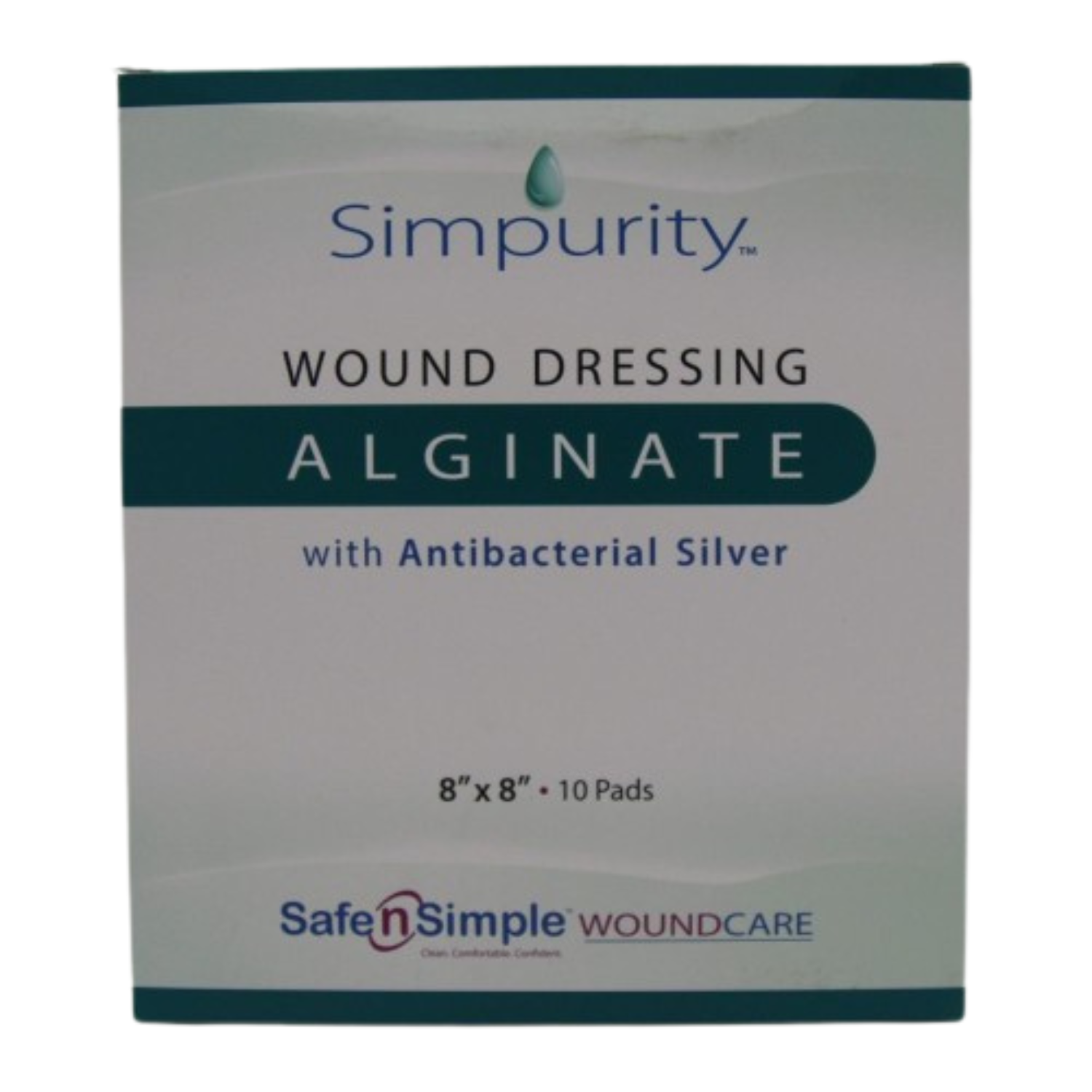 Simpurity Silver Alginate Dressing Pads - 8" x 8" (Box of 10)