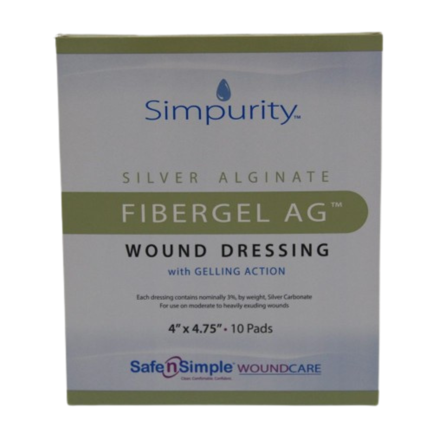 Simpurity Silver FiberGel Wound Dressings - 4" x 4.75" (Box of 10)