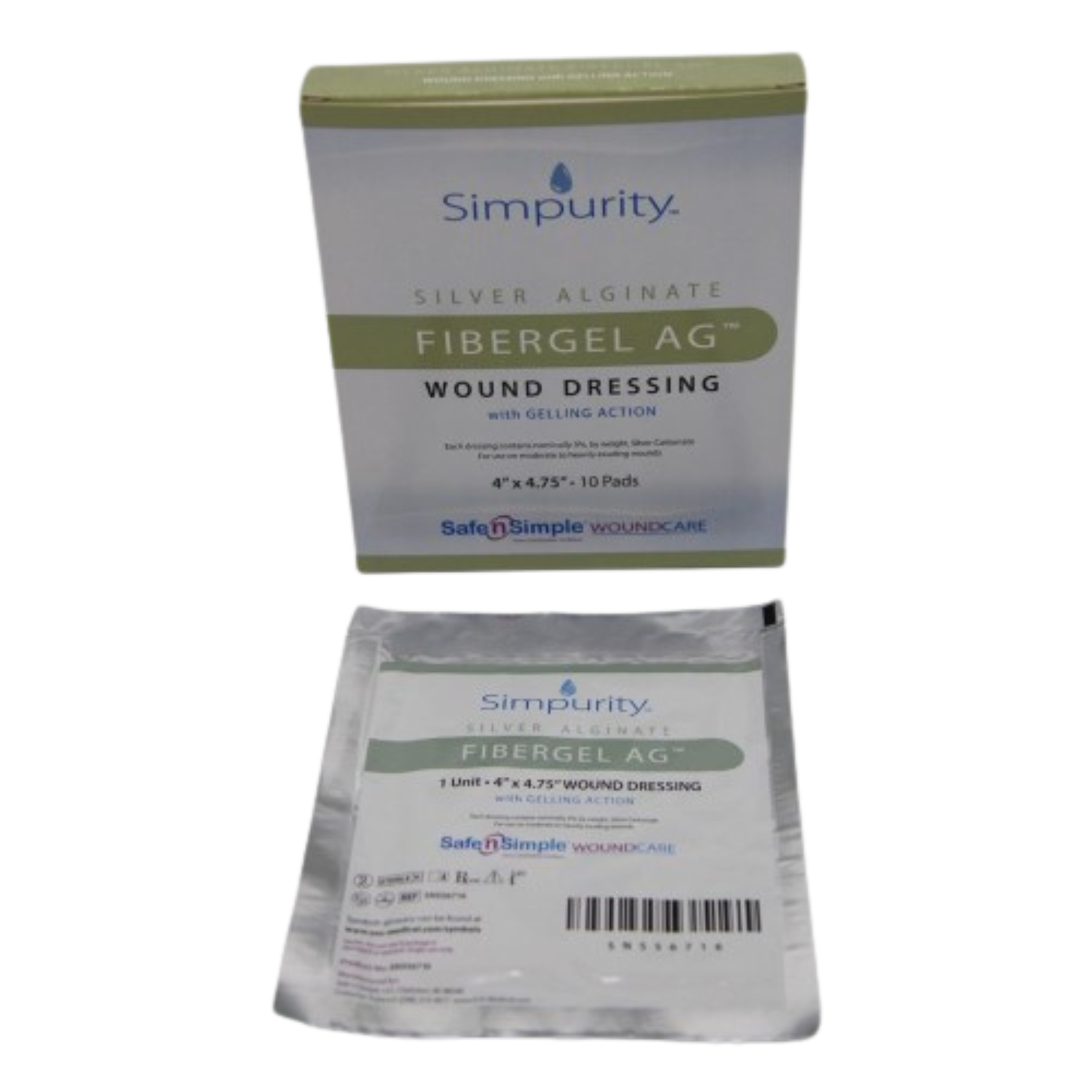 Simpurity Silver FiberGel Wound Dressings - 4" x 4.75" (Box of 10)