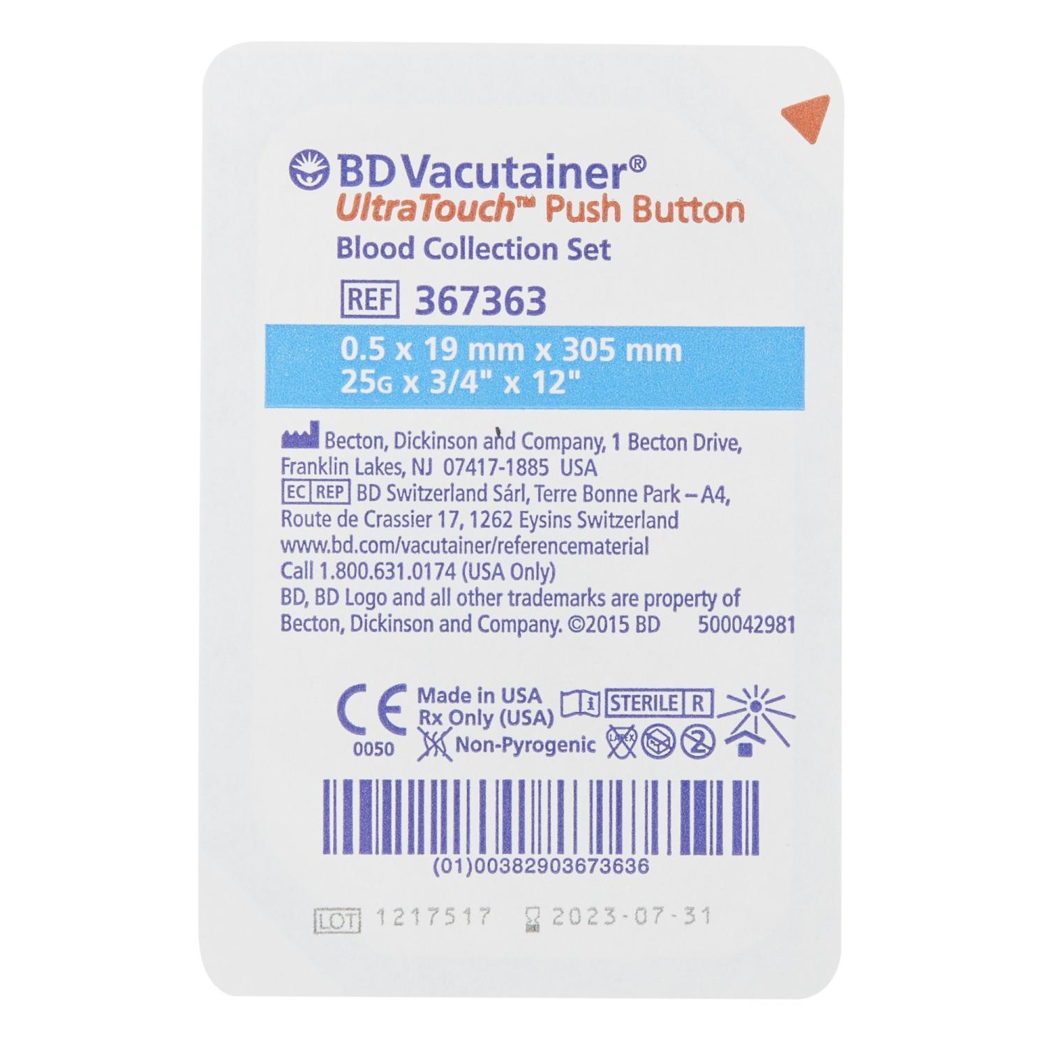 BD Vacutainer UltraTouch Push Button Blood Collection Set, 25G x .75 ...