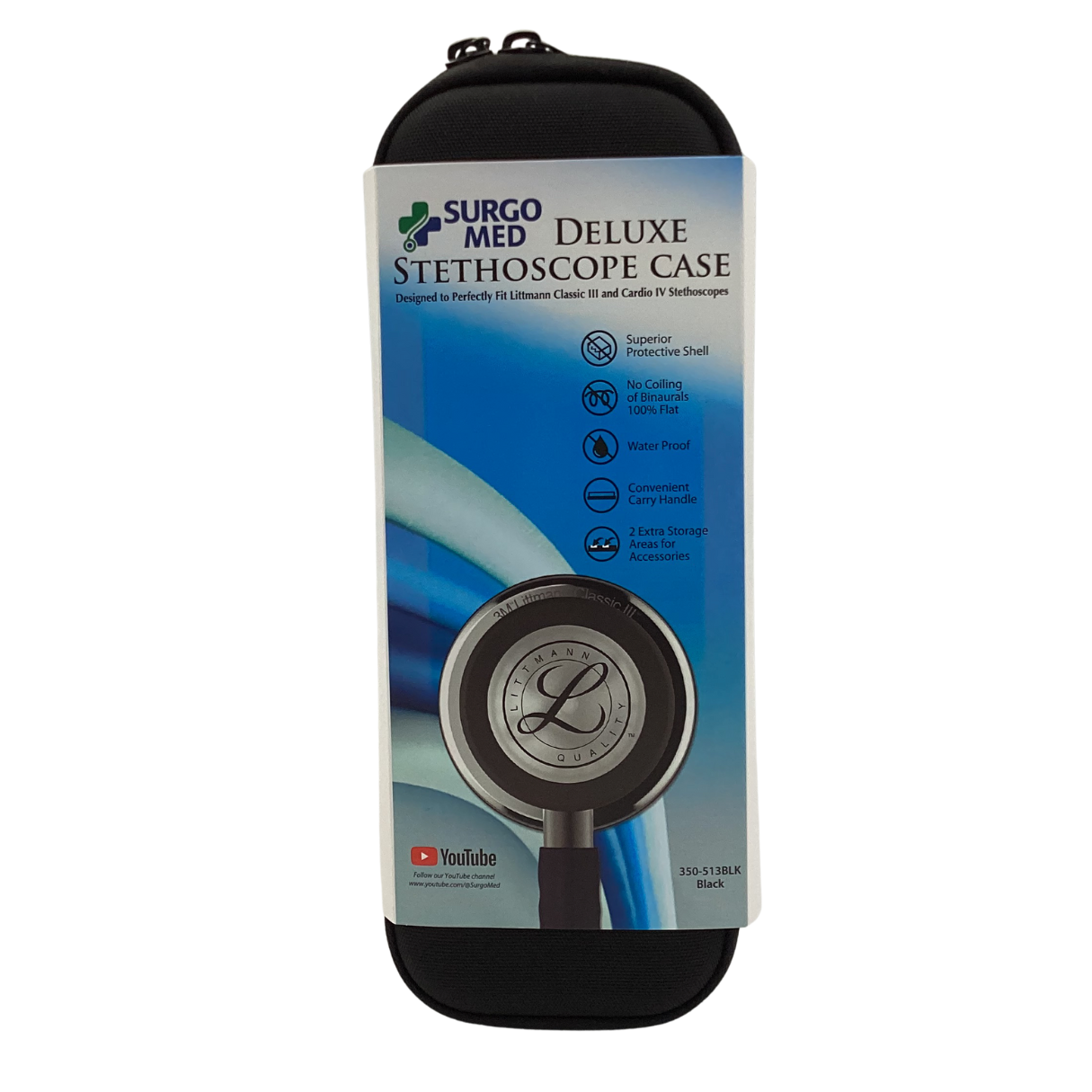 Deluxe Deep Compact Stethoscope Case - Black | Stethoscope Cases
