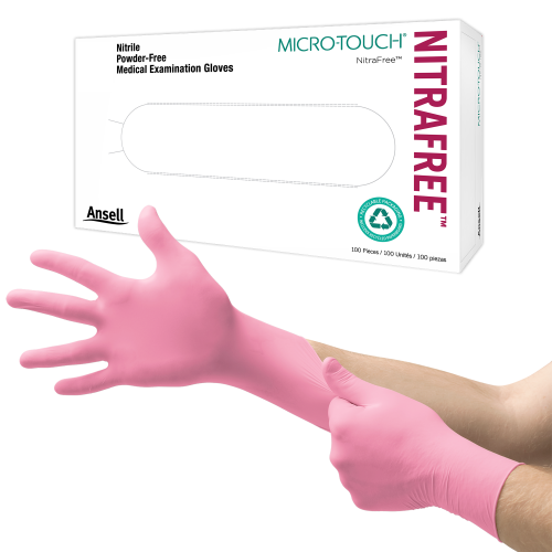 Ansell MICRO-TOUCH Nitrile PF Gloves, Pink 100/Box | Medical Gloves