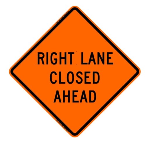 Dicke Tool Roll-Up Traffic Sign, Right Lane Cloased Ahead, with Velcro