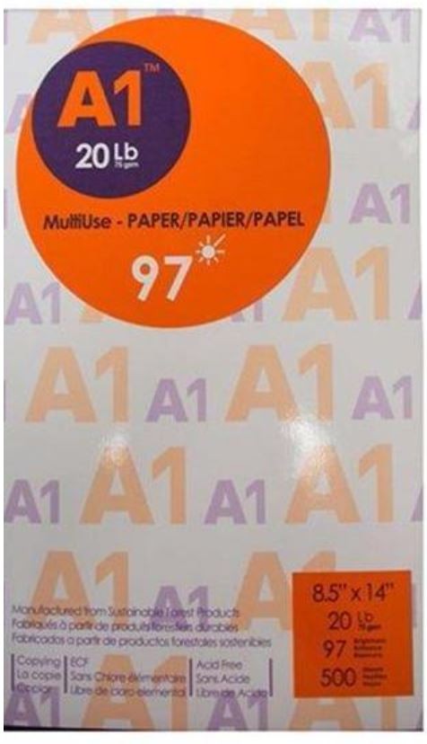 A1 Paper 8.5" X 14" 20Lb - Legal - 500 sheets/Pack - Mills | Office ...