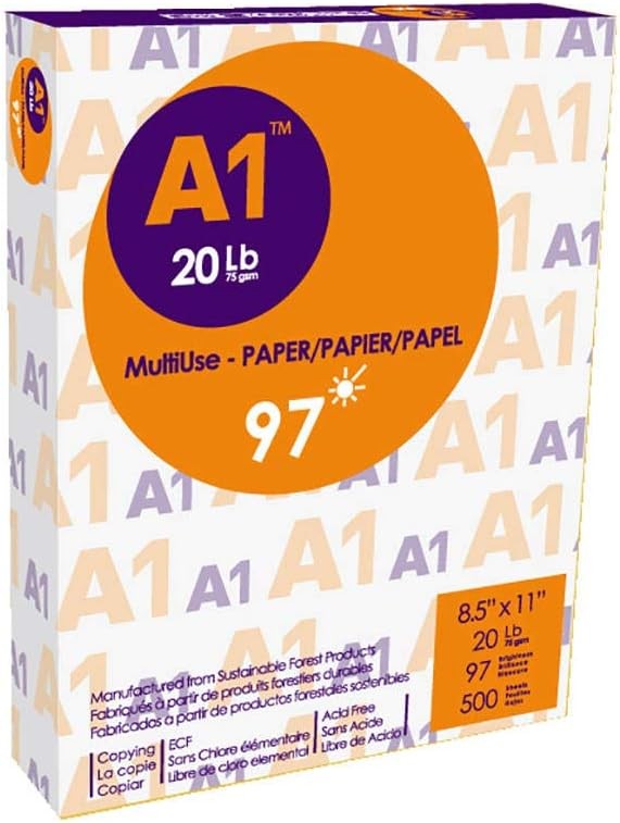 A1 Paper, 8.5''x11" Letter Size Copy Paper, 97 Brightness, 20 lb, 500 ...