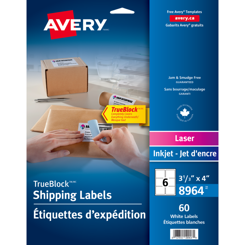 Avery® TrueBlock™ Shipping Labels - 3-1/3" x 4" - (60 Labels) - Laser ...