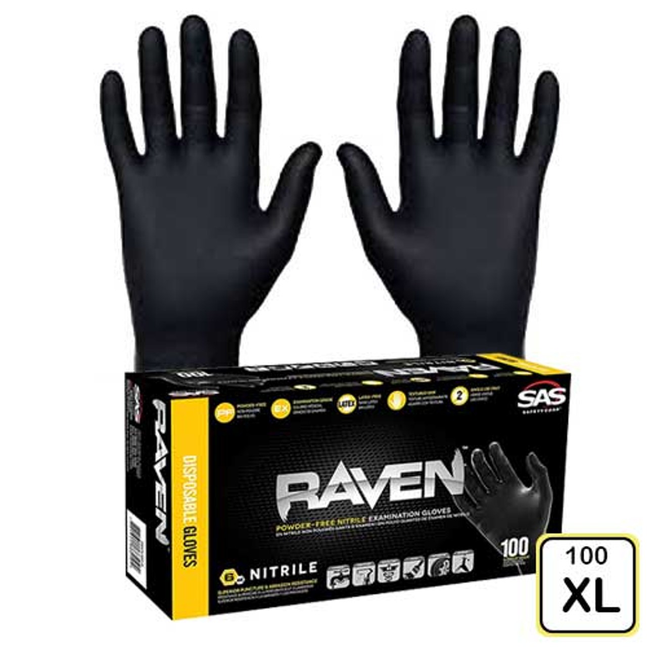 SAS Safety Raven 6 mil Nitrile Powder-Free Disposable Gloves - 66519 ...