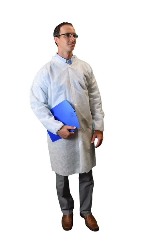Keystone White Polypropylene Lab Coat, Elastic Wrist, No Pockets, Snap ...