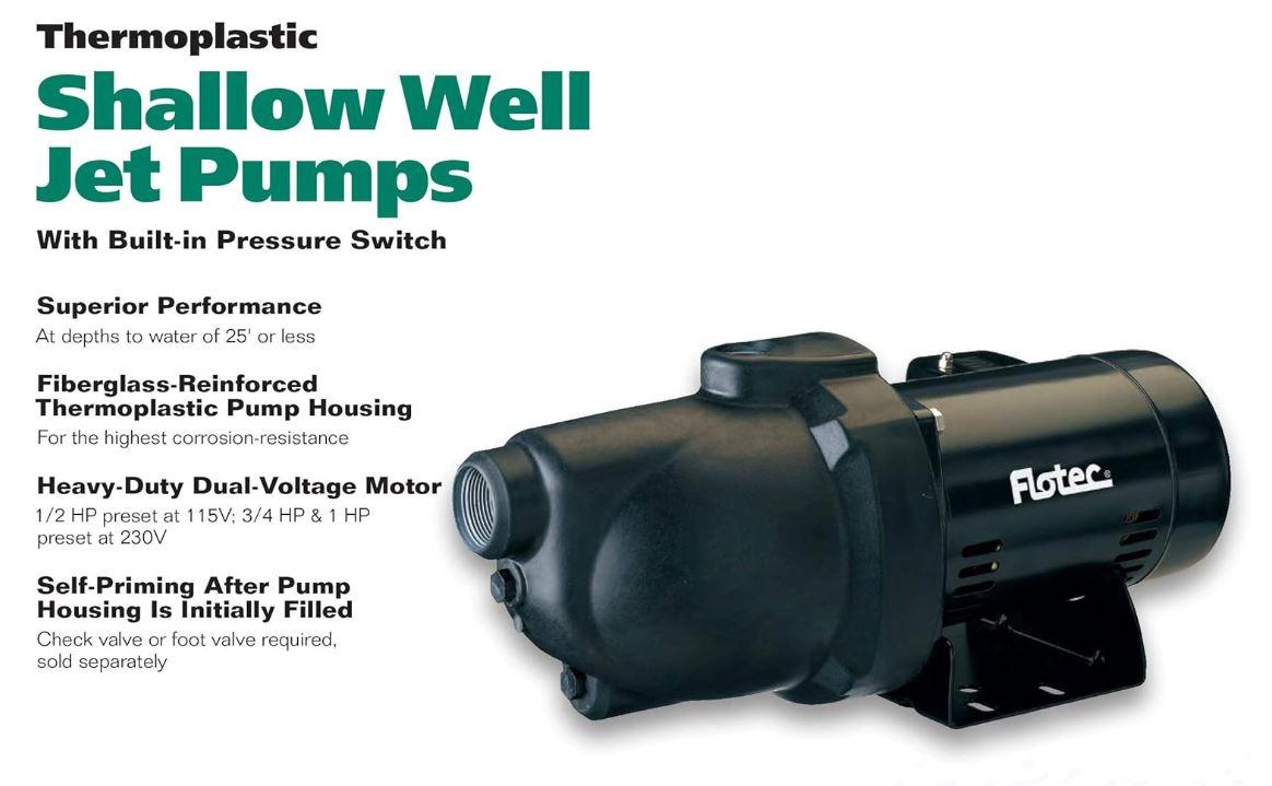 Flotec FP4012-10 Jet Pump, 9.4 A, 115/230 V, 0.5 hp, 1-1/4 in Suction ...