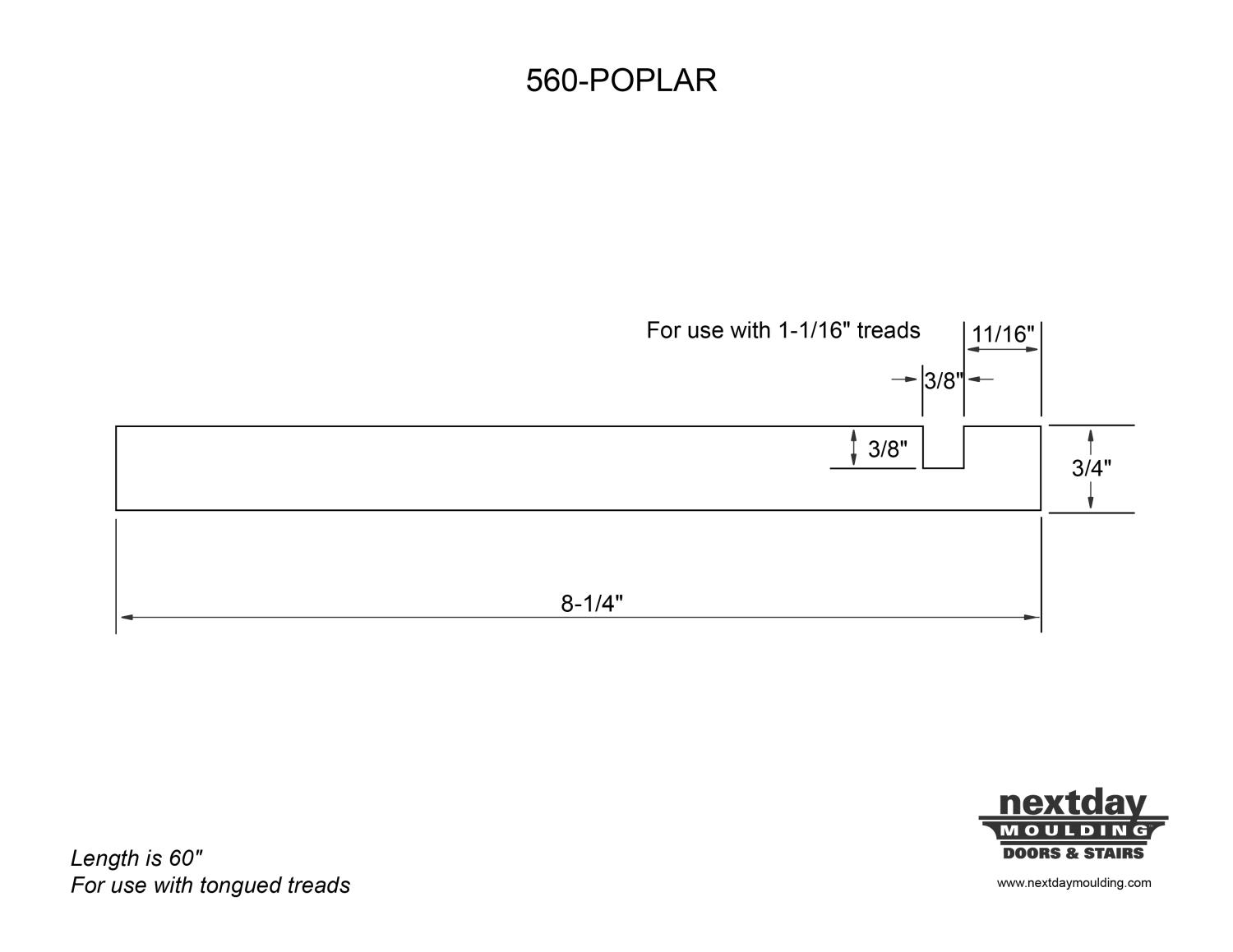 3/4 X 8 1/4 X 60 SOLID PRIMED GROOVED POPLAR RISER FOR 5/4 TREADS ...