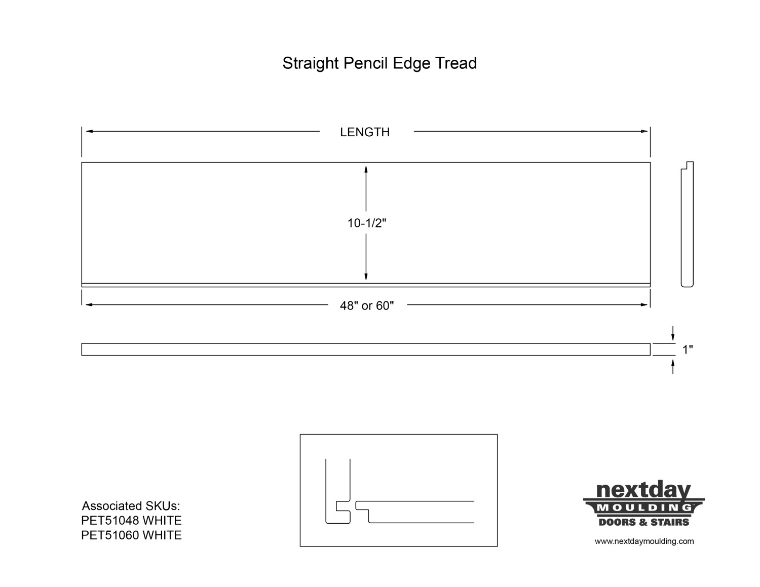5/4 X 10-1/2 X 60 PENCIL EDGE TONGUED WHITE OAK TREAD - Next Day ...