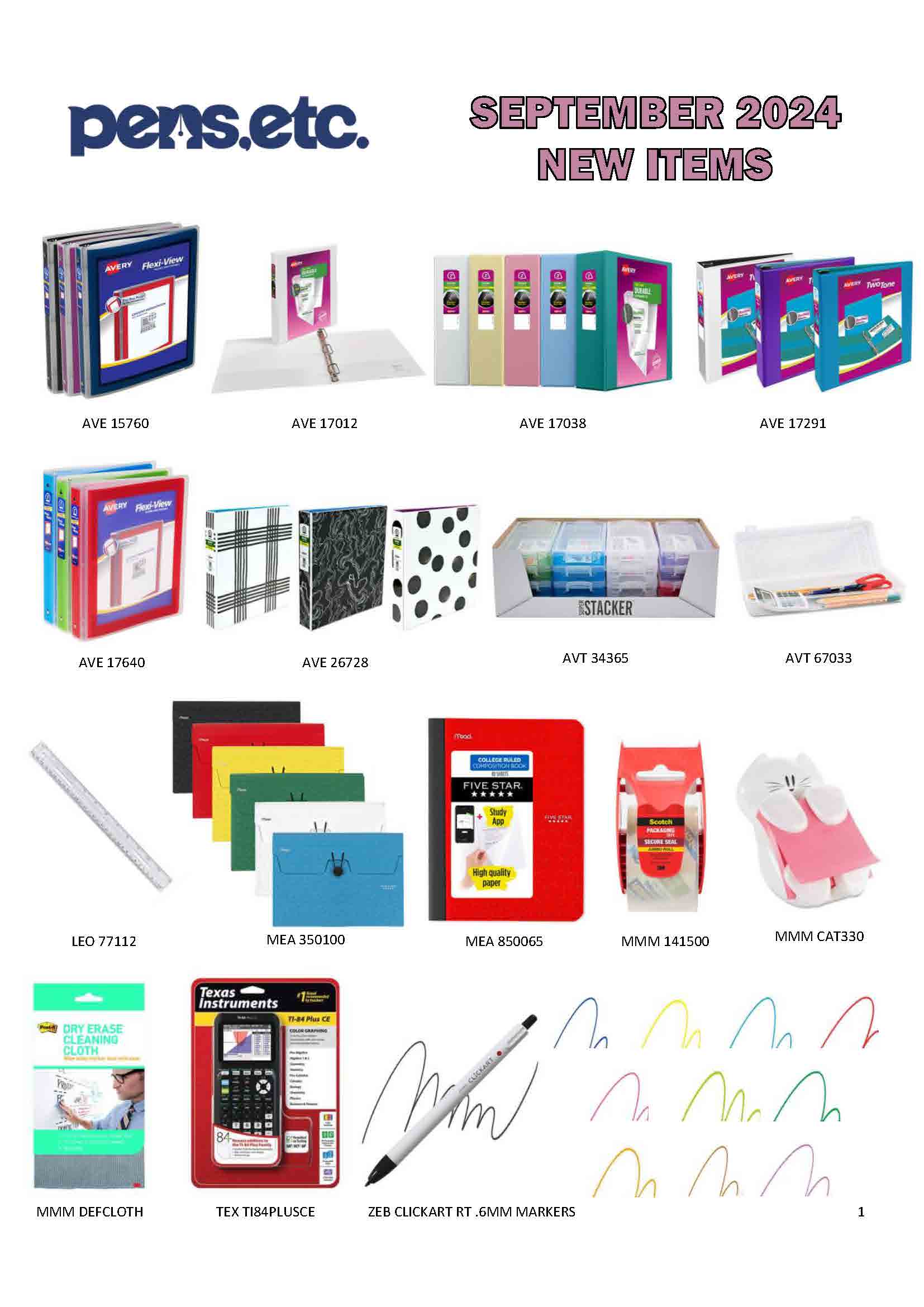 New Items - Pens, Etc.