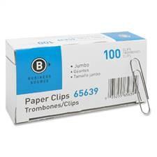 Paper Clips,Jumbo,.041 Wire Gauge,100/BX,Silver