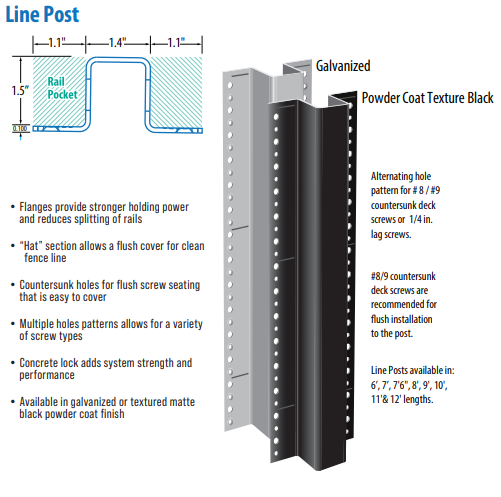 Master Halco 8' Black Line Post - Durable Metal Fence Post